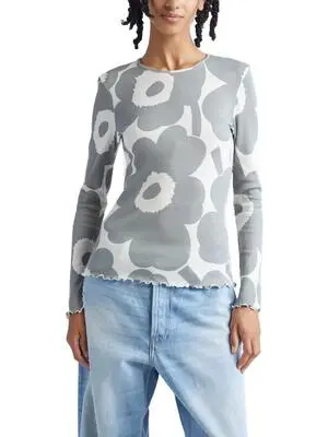 Marimekko Floraali Unikko Rib Top - Grey Off White