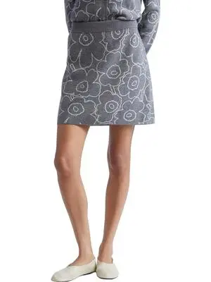 Marimekko Vapaus Piirto Unikko Jacquard Merino Wool & Organic Cotton Blend Skirt - Dark Grey Off White