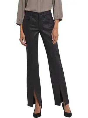 NYDJ Marilyn Coated Front Slit Straight Leg Jeans - Black Coated