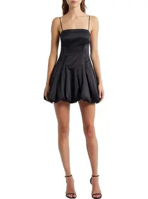 LoveShackFancy Salna Satin Bubble Hem Minidress - Black