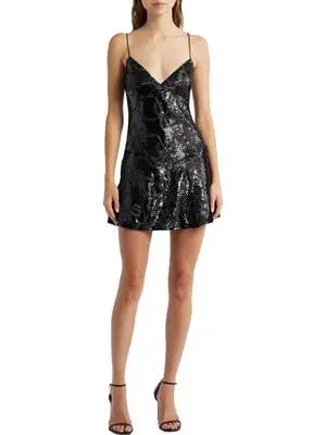 LoveShackFancy Sabeline Sequin Ribbon Mini Dress - Black