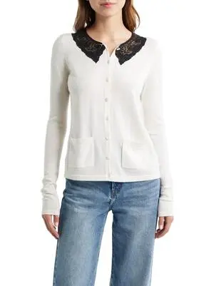 LoveShackFancy Lolani Lace Collar Wool Cardigan - Ivory