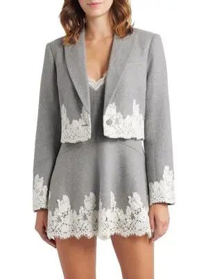 LoveShackFancy Icarus Lace Detail Crop Jacket - Grey Melange