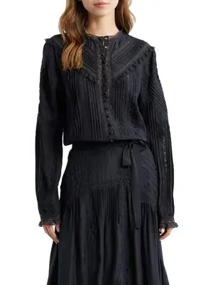 LoveShackFancy Aralina Lace & Ruffle Shirt - Black