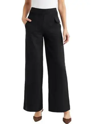 Hue Faux Suede Wide-leg Pants - Black