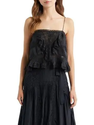 LoveShackFancy Ondeline Ruffle & Lace Silk Camisole Black