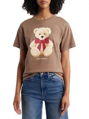 VINYL ICONS Bow Tie Bear Cotton Graphic T-shirt - Brown