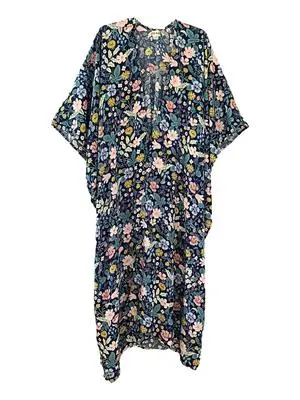 Pink Haley Botanical-print Travel Kimono Duster - Blue