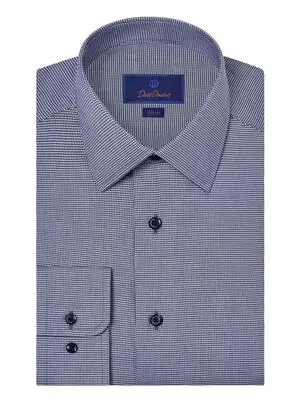 David Donahue Slim Fit Micro Houndstrooth Stretch Cotton Twill Dress Shirt - Navy
