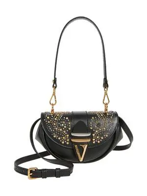 Versace Virtus Leather Shoulder Bag - Black Gold Palladium