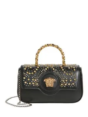 Versace Mini La Medusa Studded Leather Top Handle Bag - Black Gold Palladium