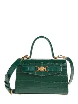 Versace Small Medusa '95 Croc-embossed Leather Top Handle Bag - Dark Emerald Gold