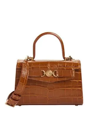 Versace Small Medusa '95 Croc-embossed Leather Top Handle Bag - Light Brown Gold