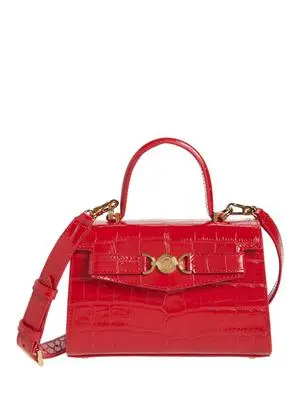 Versace Small Medusa '95 Croc-embossed Leather Top Handle Bag - Red-versace Gold