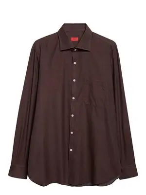 Isaia Cotton & Cashmere Button-up Shirt - Brown