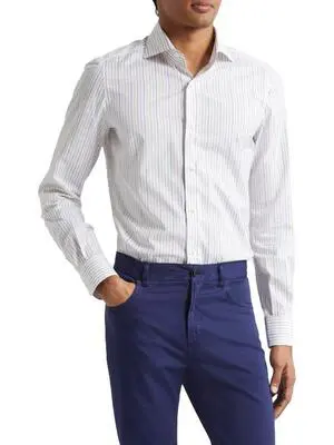 Isaia Stripe Cotton Button-up Shirt - White