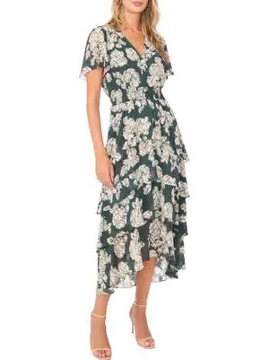 Vince Camuto Floral Tiered Midi Dress - Forest Night