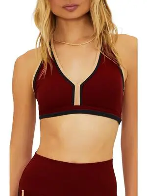 Beach Riot Ida Contrast Binding Sports Bra - Maroon Merlot Colorblock