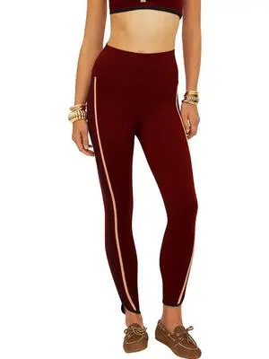 Beach Riot Nella Side Stripe Ankle Leggings - Maroon Merlot Colorblock