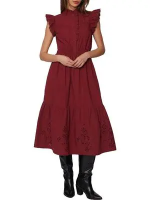 LOST + WANDER Artista Aura Cap Sleeve Midi Dress - Crimson