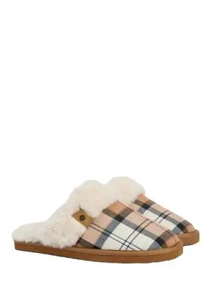 Barbour Claudia Faux Fur Lined Scuff Slipper - Hessian Tartan