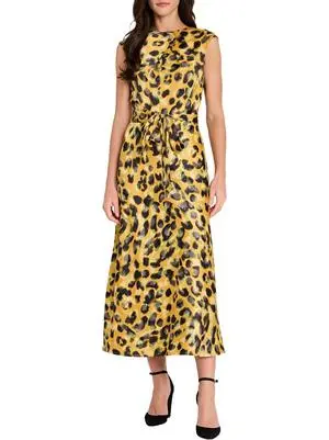 TAHARI ASL Belted Sleeveless Midi Dress - Ginger Saphire