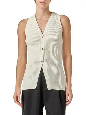 English Factory Rib Knit Button-up Vest - Off White