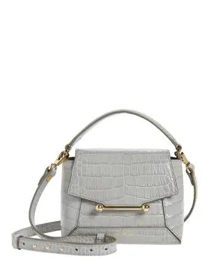 Strathberry Nano Mosaic Croc Embossed Top Handle Bag Stone Grey