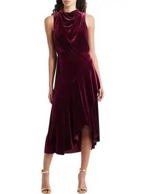 Vince Camuto Cowl Neck High-low Velvet Midi Dress - Wine