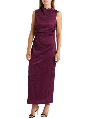 Vince Camuto Leaf Jacquard Cowl Neck Sheath Dress - Burgundy