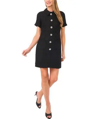 CECE DUPRAZ Rhinestone Button Bouclé Minidress - Rich Black