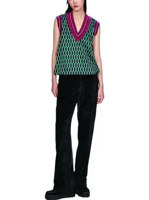 Anna Sui Glitter Geo Jacquard Pullover Vest - Teal Multi
