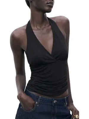 Mango V-Neck Halter Top Black