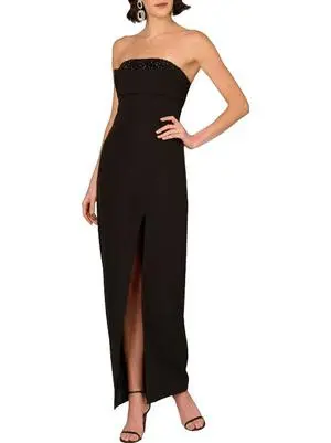 Adrianna Papell Bead Detail Stretch Crepe Column Gown - Black