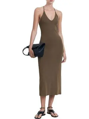 Mango Sleeveless Midi Dress - Khaki Green