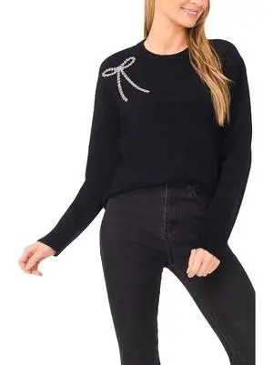CECE DUPRAZ Embellished Bow Sweater Rich Black