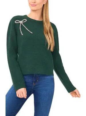 CECE DUPRAZ Embellished Bow Sweater Windsor Moss