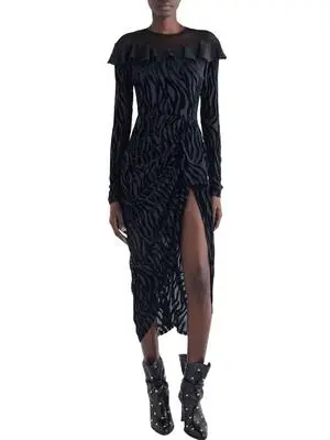 Isabel Marant Camy Long Sleeve Mixed Media Dress - Black