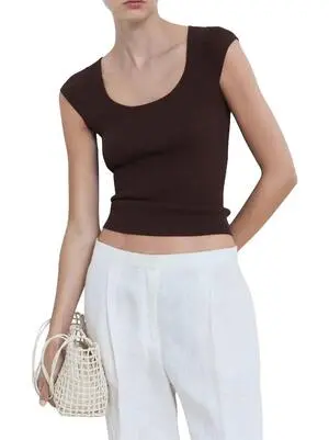 Mango Short Sleeve Ribbed Sweater Chocolate
