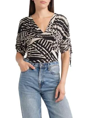 Loveappella Animal Print Empire Waist Jersey Top - Brown