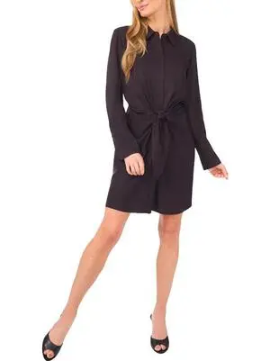 Ted Baker London Tie Front Long Sleeve Mini Shirtdress - Rich Black