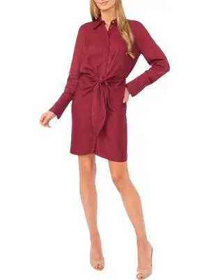 Ted Baker London Tie Front Long Sleeve Mini Shirtdress - Tawny Port