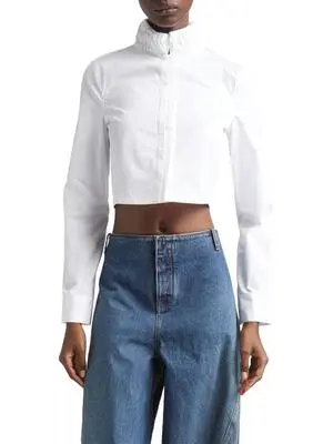 Alaïa Twisted Detail Crop Poplin Shirt - Blanc