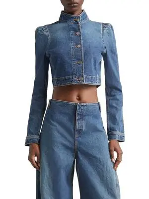 Alaïa Crop Denim Jacket - Bleu Delave