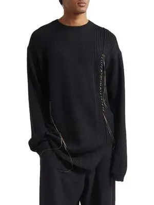 Yohji Yamamoto Asymmetric Embroidered Wool & Cotton Sweater - Black