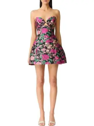ELLIATT Raisa Tulip Jacquard Strapless Minidress - Black Multi