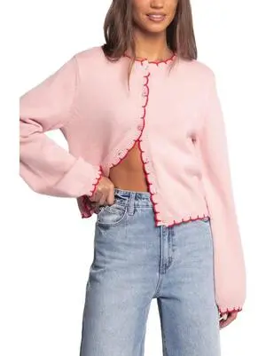PETAL & PUP Scalloped Cardigan - Pink Red