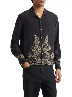 BODE Beaded Epoque Silk Button-up Shirt - Black