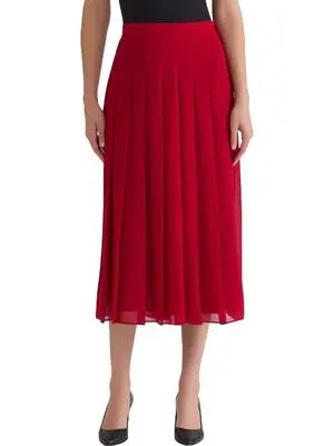 KASPER Pleated Flared Midi Skirt - Fire Red