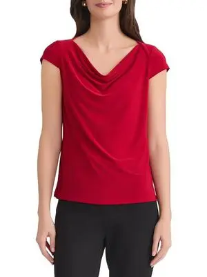 KASPER Cowl Neck Top - Fire Red